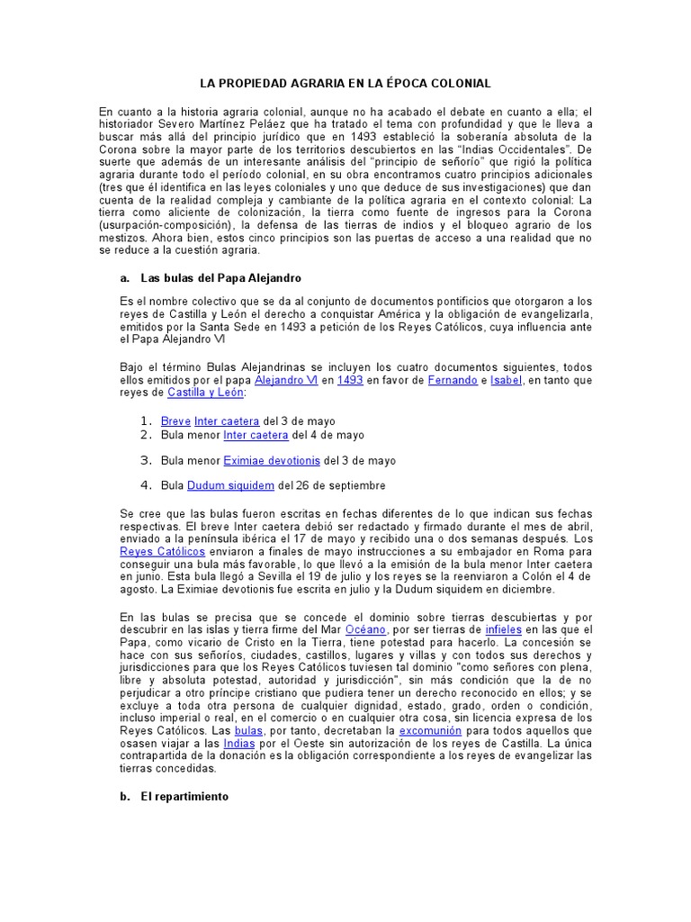 LA PROPIEDAD AGRARIA EN LA Ã POCA COLONIAL (Resumen Oficial) | PDF