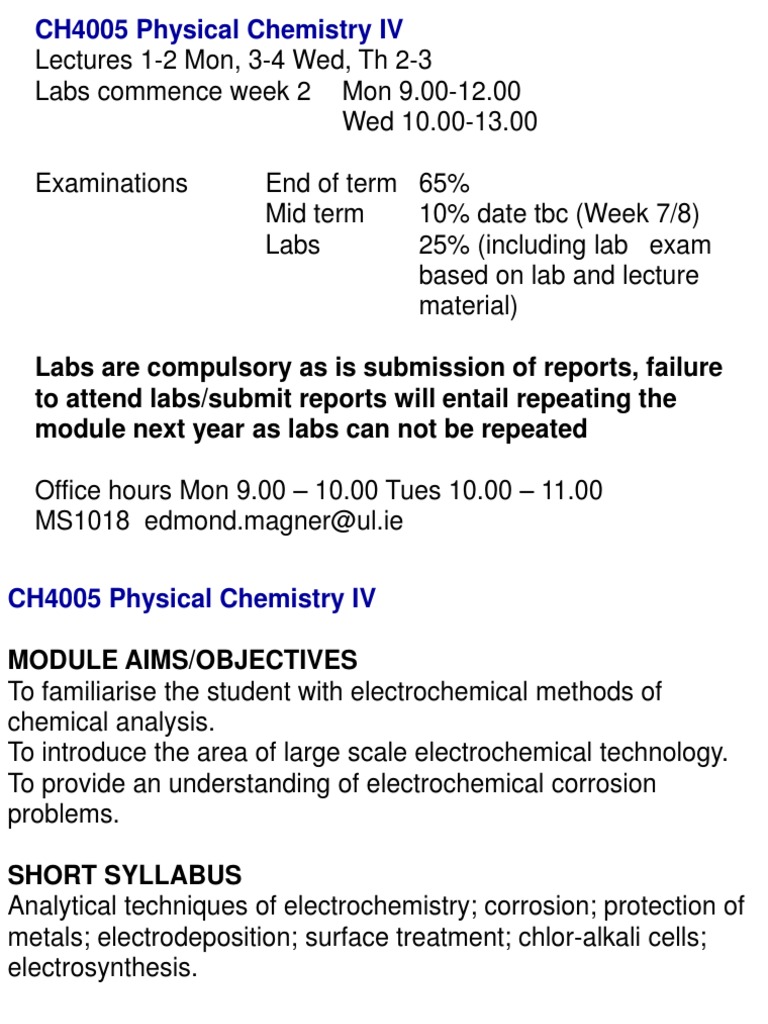 CH4005 2013 Lectures I Given PDF | PDF | Redox | Diffusion