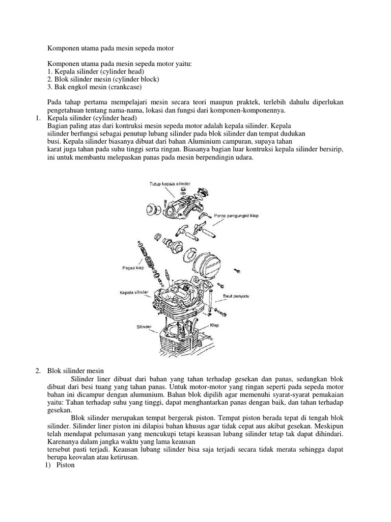 Komponen Utama Pada Mesin Sepeda Motor. | PDF