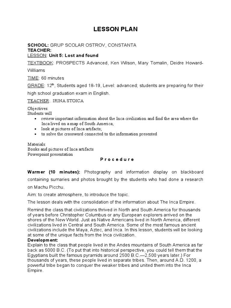 Lesson Plan Inca Civilization | PDF | Teaching