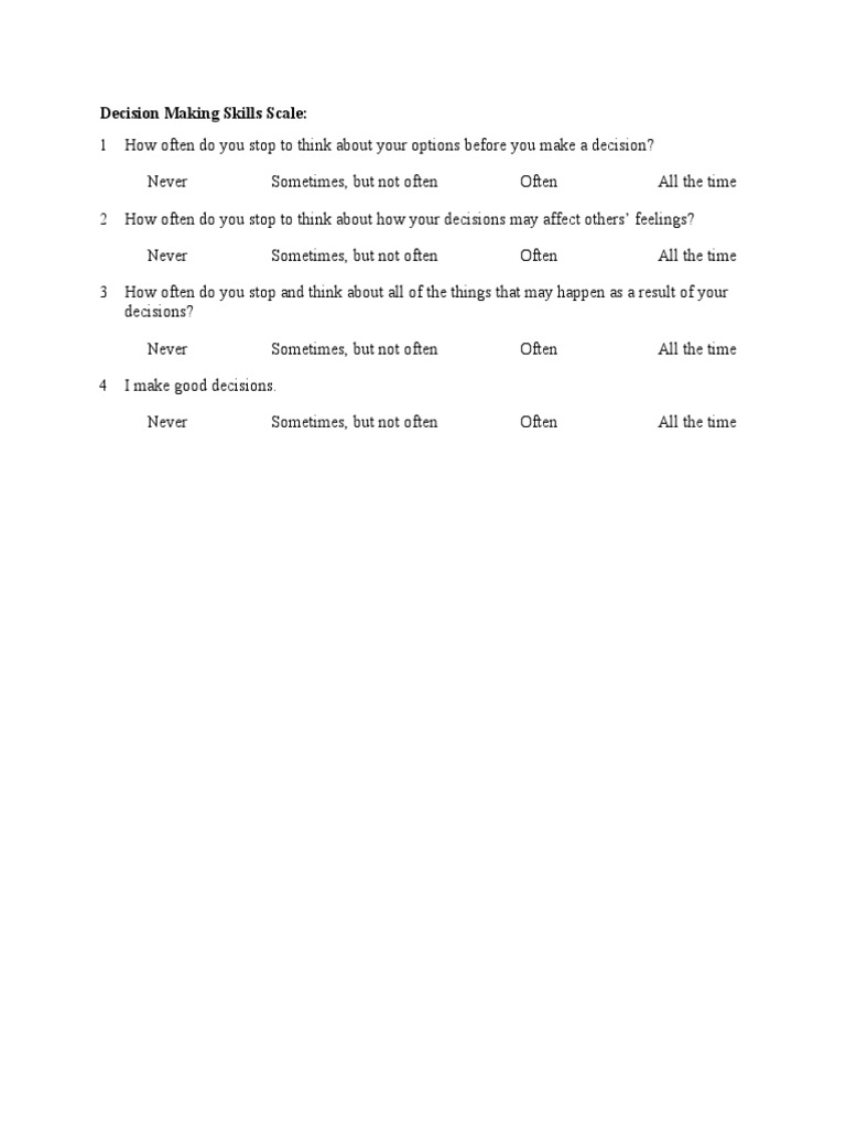Decision Making Skills Scale | PDF
