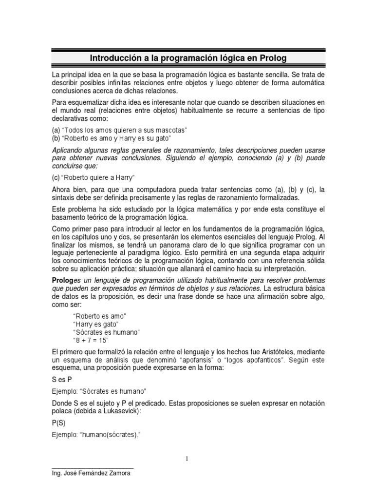 Programación Lógica en Prolog | PDF | Lógica de primer orden | Lenguaje ...