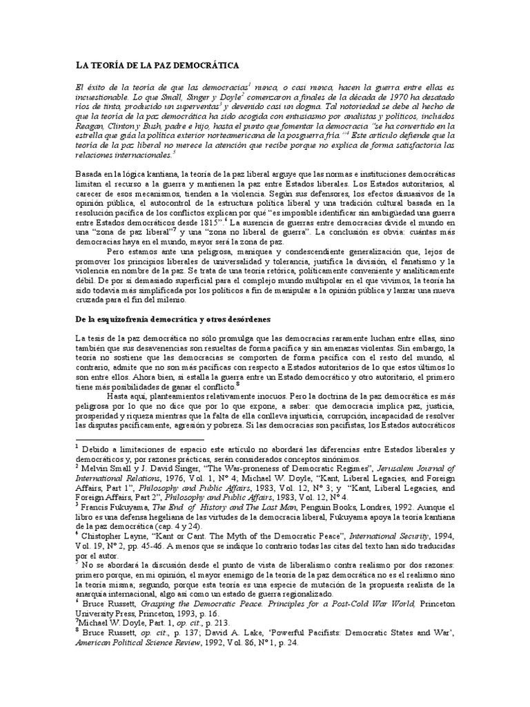 Teoria de La Paz Democratica | PDF | Democracia | Ideologías políticas