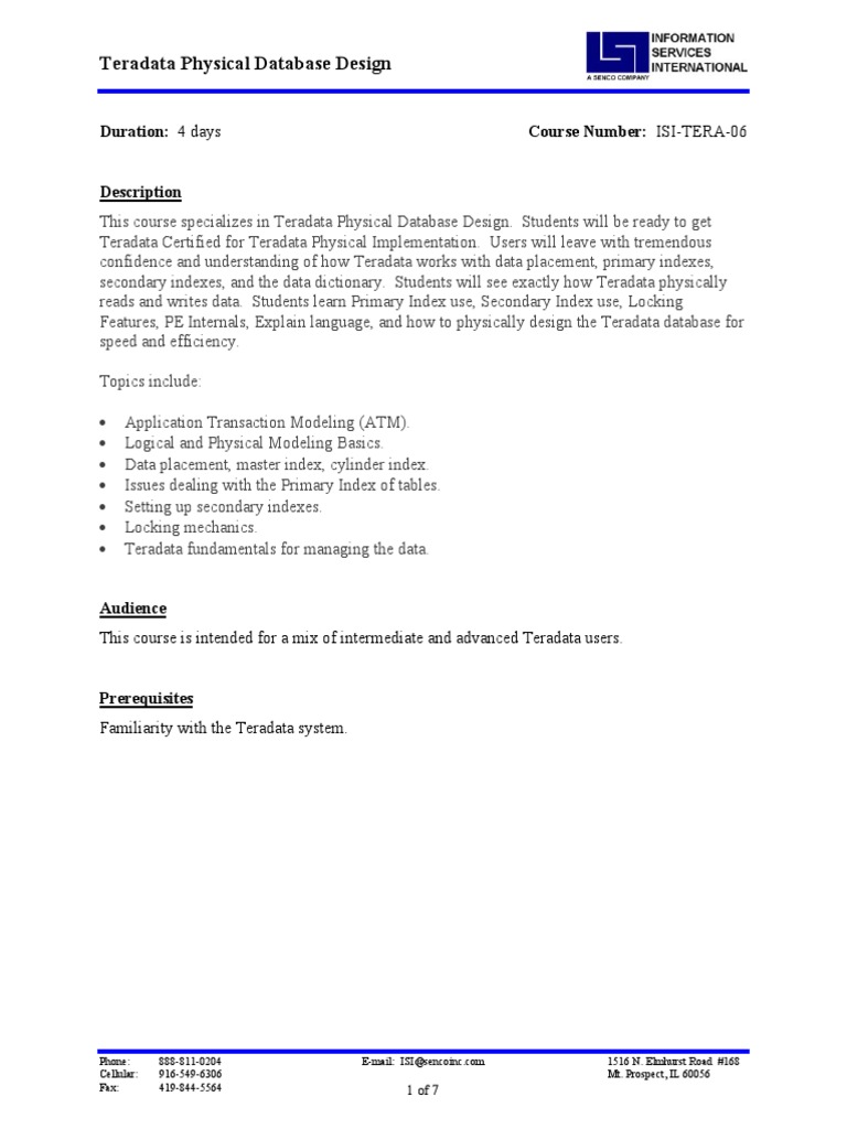 Teradata Physical Database Design PDF | PDF | Database Index | Database ... Teradata Physical Database Design PDF | PDF | Database Index | Database ...
