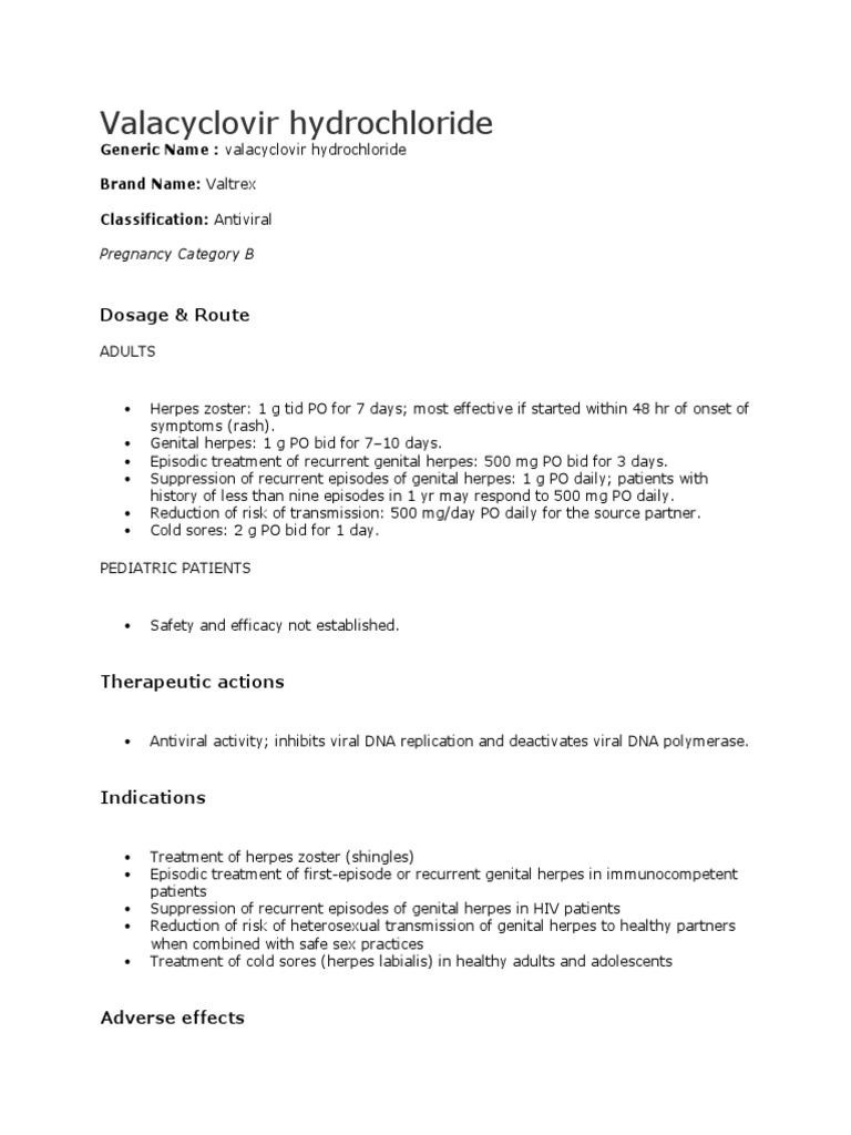 Valacyclovir Uses and Dosage Guide | PDF | Herpes Simplex | Drugs