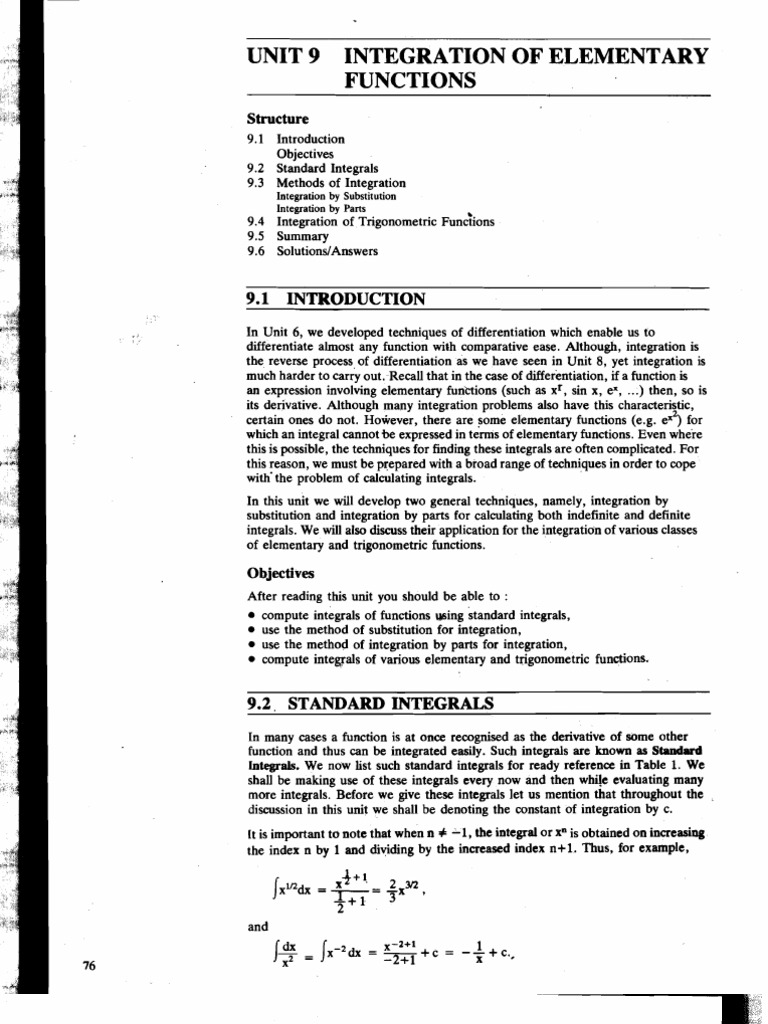 Unit 9 Integration of Elementary Functions | PDF | Differential ...