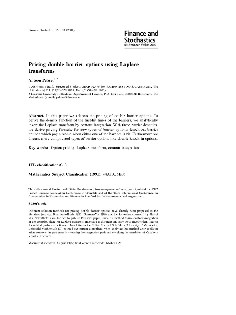 Antoon Pelsser - Pricing Double Barrier Options Using Laplace ...