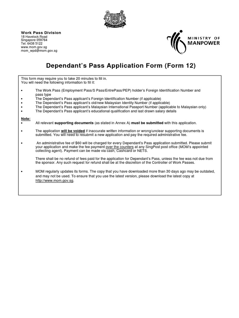 Dependant's Pass Application Guide | PDF | Identity Document | Passport