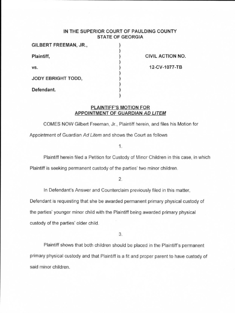 Plaintiff's Motion For Appointment of Guardian Ad Litem | PDF | Legal ...