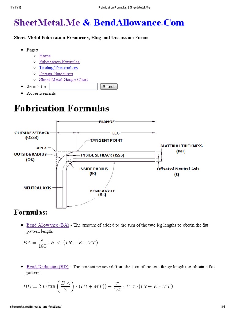 Fabrication Formulas - SheetMetal PDF | PDF | Sheet Metal | Metalworking