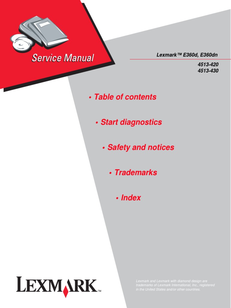 Service Manual Lexmark E360 | PDF | Paper | Menu