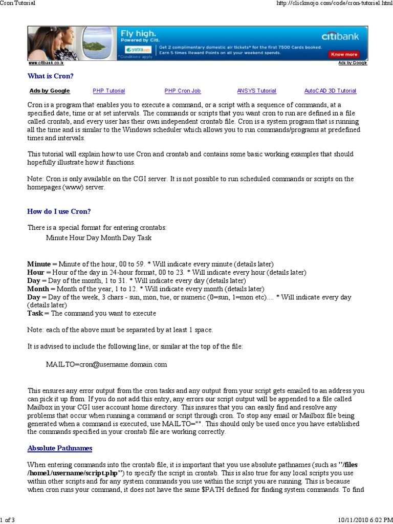 Cron Tutorial PDF | PDF | Operating System Technology | Computing