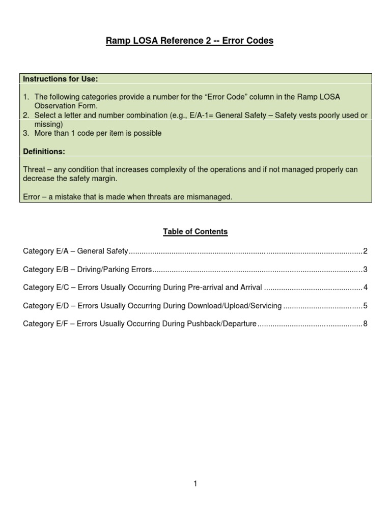 Ramp LOSA Error Codes Guide | PDF | Industries | Vehicles