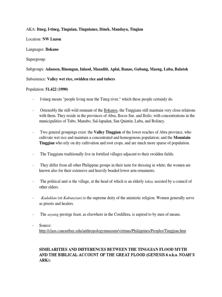 Tinggian Similarities and Differences | PDF | Flood Myth | Noah