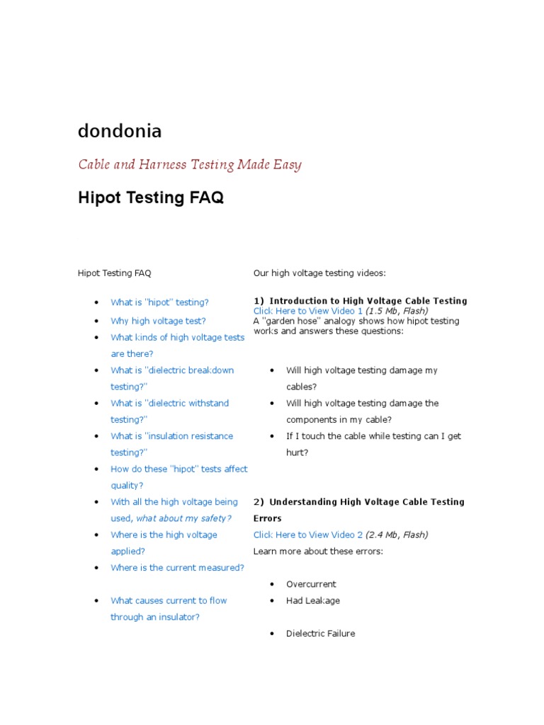 Cable and Harness Testing Made Easy-Hi-pot Test | PDF | Insulator ...