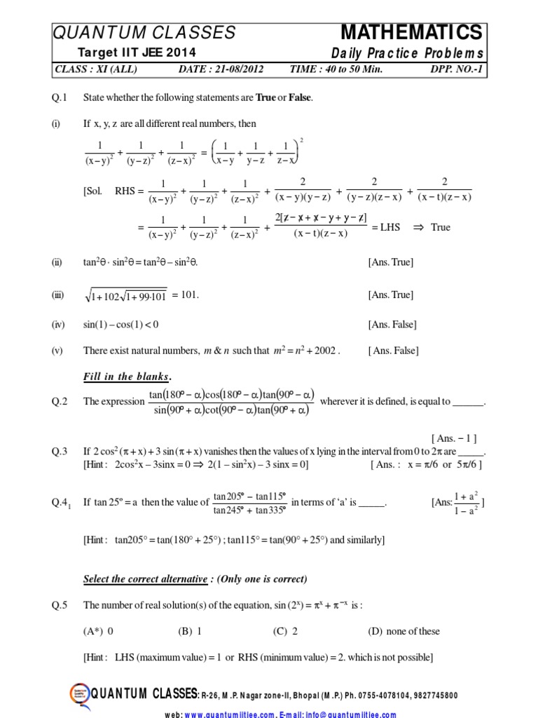 DPP-1..pdf Iit Maths | PDF | Business