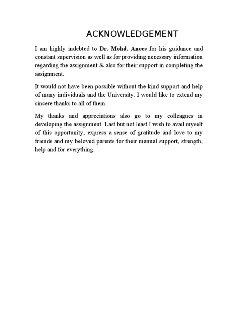Acknowledgment of Support and Guidance | PDF