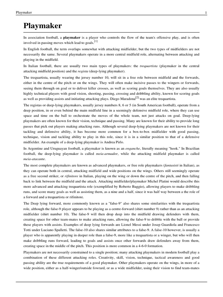 Playmaker PDF | PDF | Forward (Association Football) | Positions (Team Sports)