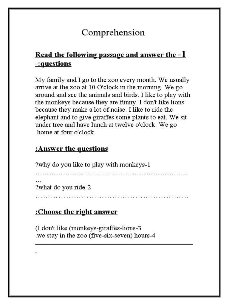 Comprehension: Read The Following Passage and Answer The Questions ...