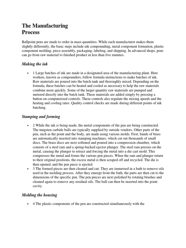 The Manufacturing Process of Ballpoint Pens | PDF | Pen | Industries