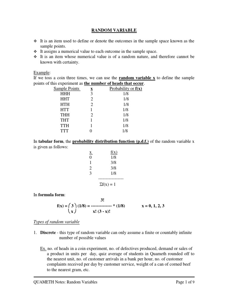 Random Variable PDF | PDF | Probability Distribution | Probability ...