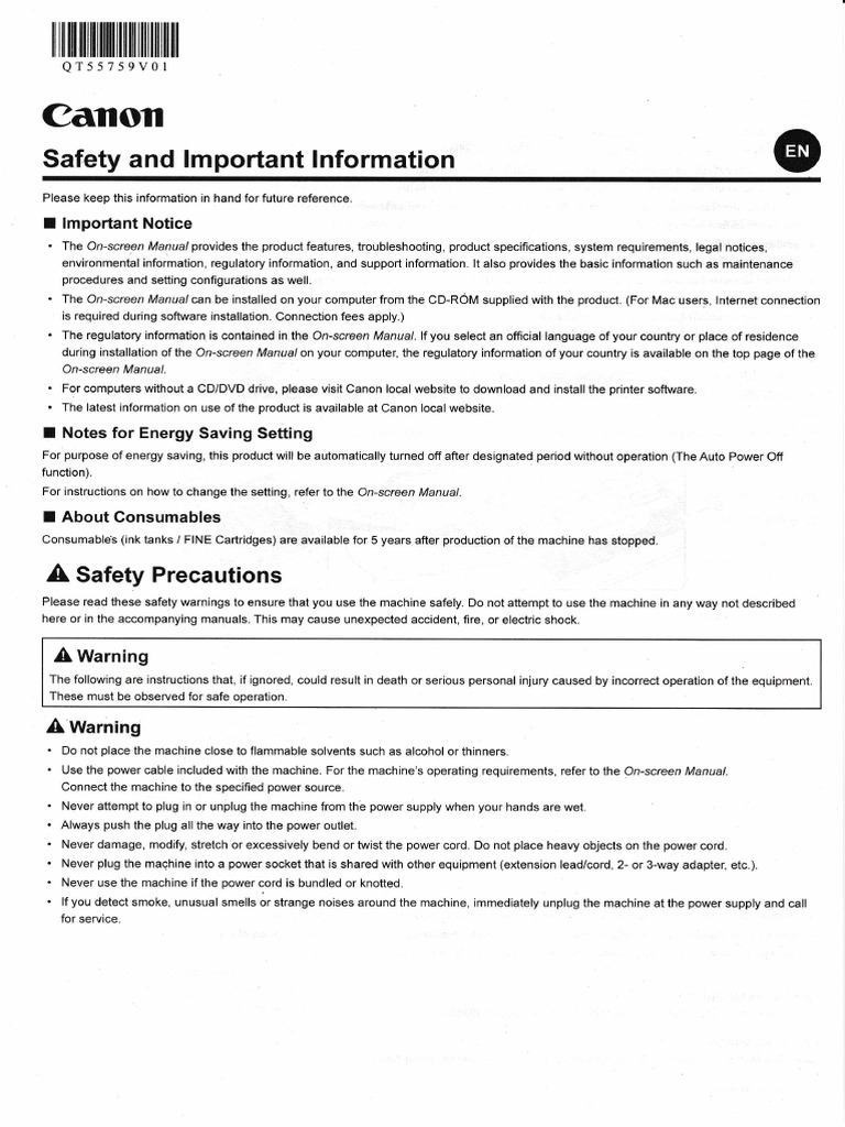 Canon: and Important Lnformation | PDF | Ac Power Plugs And Sockets ...