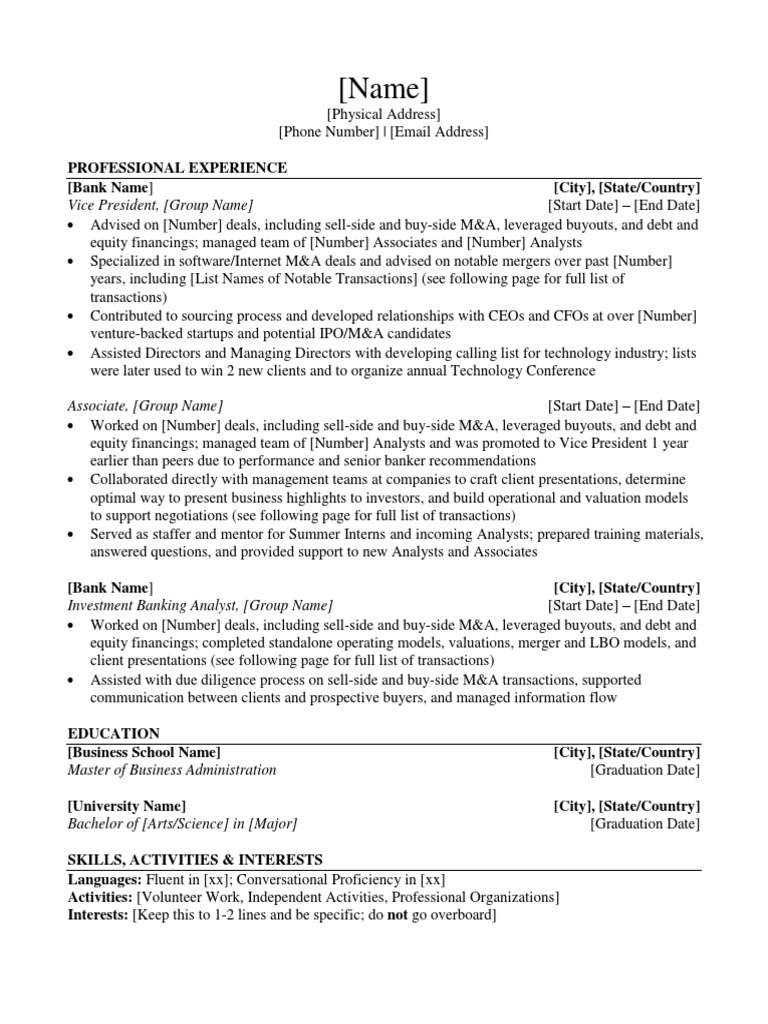 Investment Banking Resume Guide | PDF | Mergers And Acquisitions ...