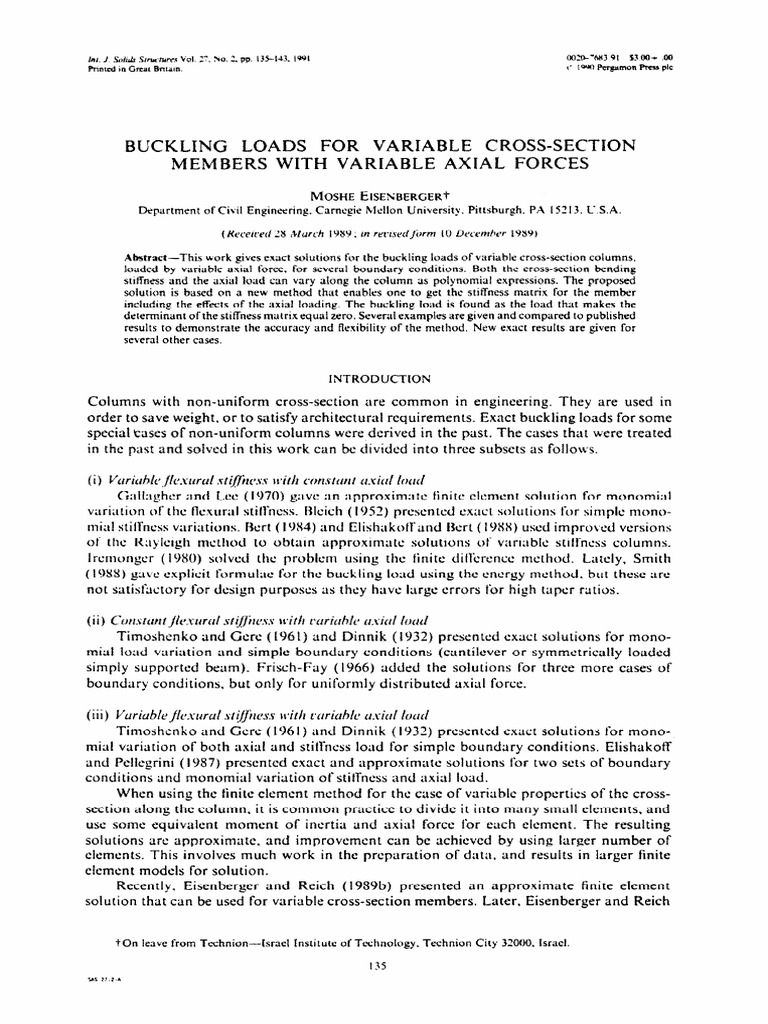 Buckling Loads For Variable Cross-Section Members With Variable Axial Forces | PDF | Buckling ...