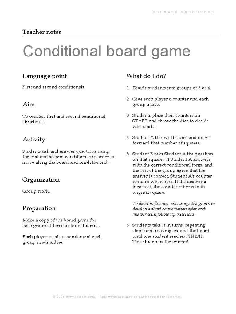 First Second Conditional Board Game PDF | PDF | Cognition | Further ...