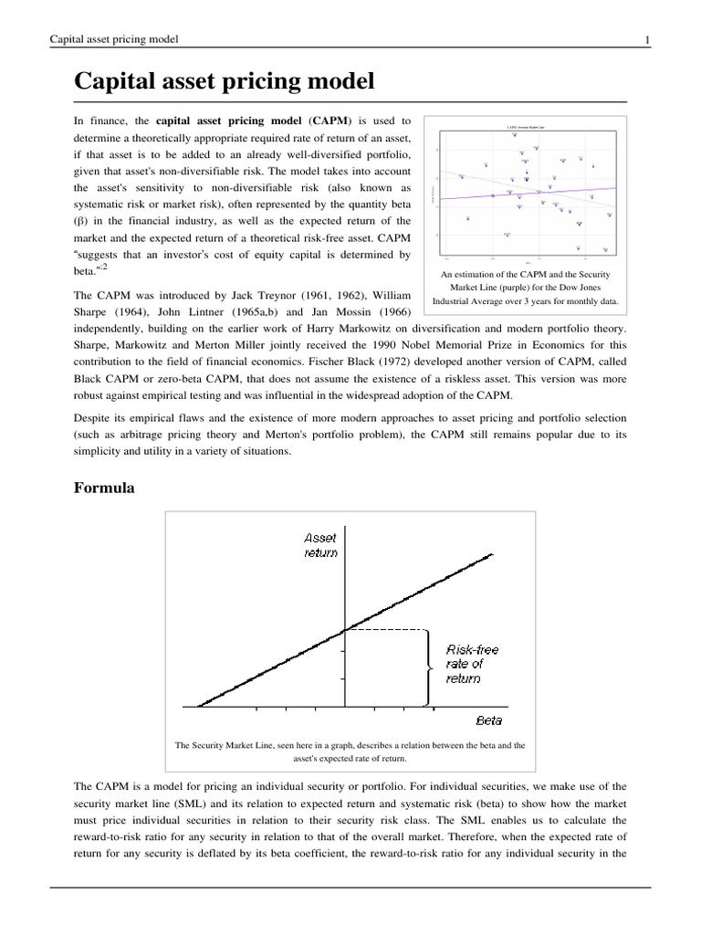 Capital asset pricing model | Capital Asset Pricing Model | Beta (Finance)