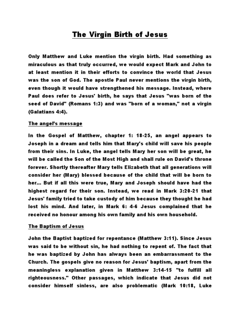 Virgin Birth of Jesus | PDF | Jesus | Gospel Of Matthew