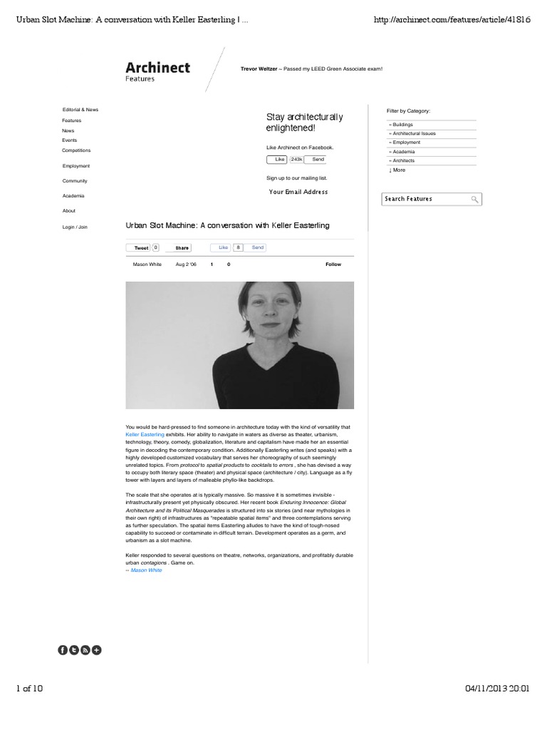 Urban Slot Machine: A Conversation With Keller Easterling - Features - Archinect PDF | PDF ...