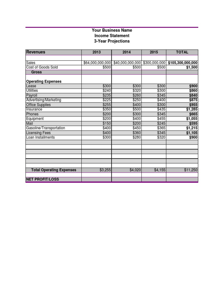 3-Year Business Income Projection | PDF