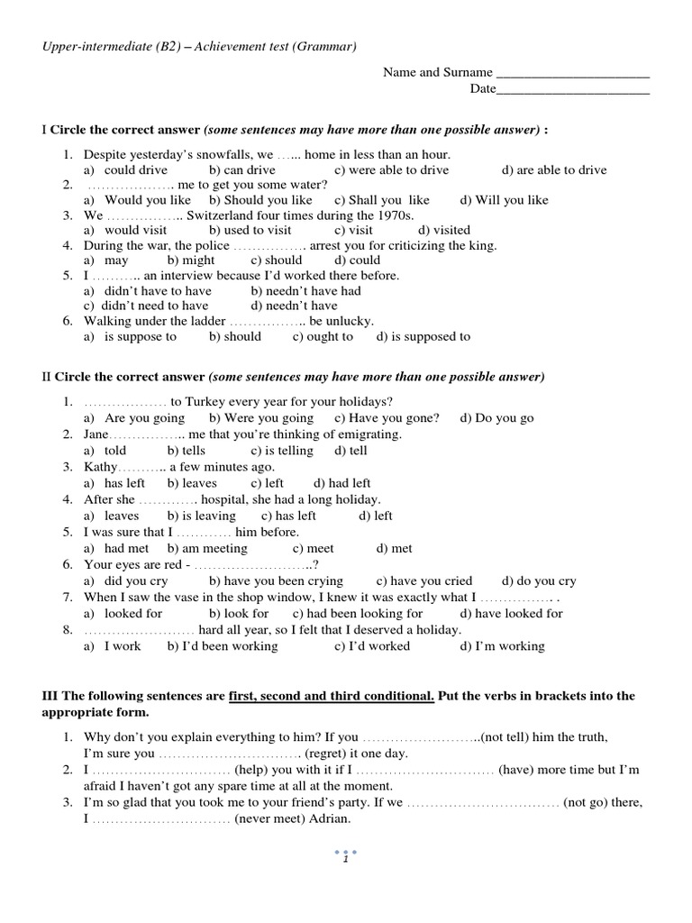 Upper-Intermediate English (Grammar Test) | PDF | Linguistics | Grammar