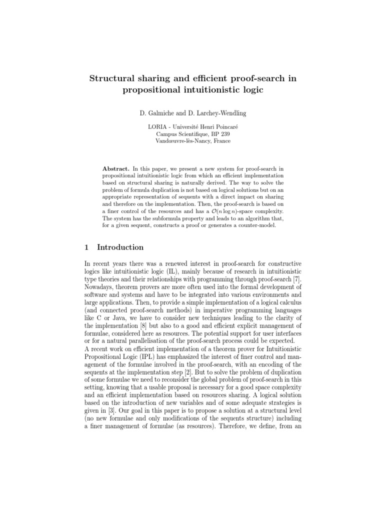 Structural Sharing and Efficient Proof Search in Propositional Intuitionistic Logic | PDF ...