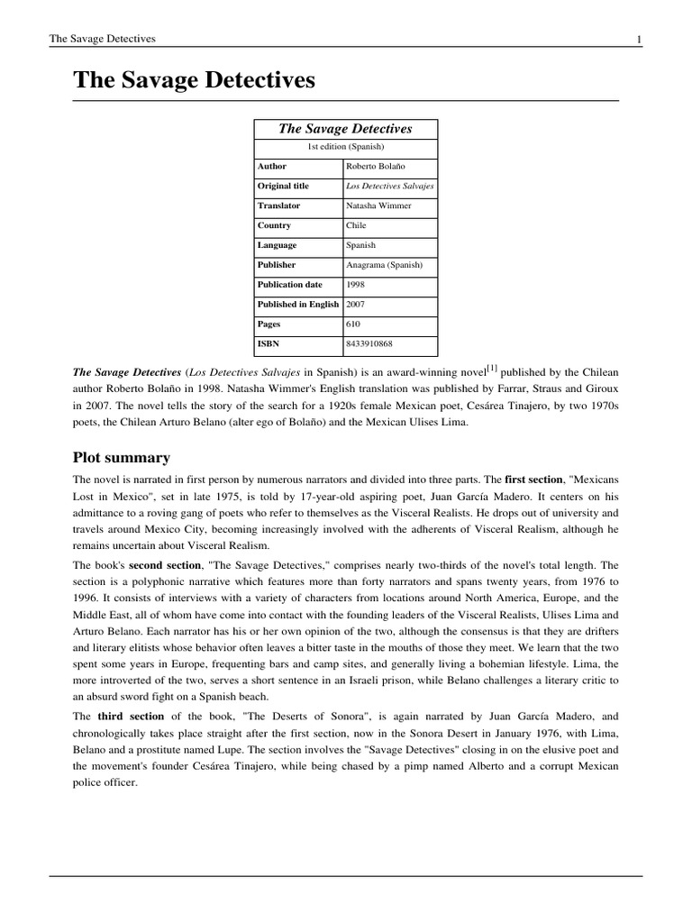 The Savage Detectives PDF | PDF | Works | Writers