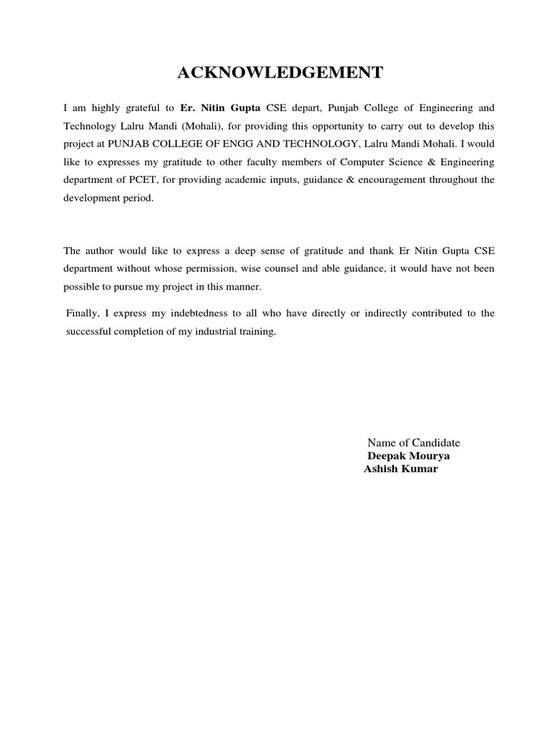 Acknowledgement | PDF | Java (Programming Language) | World Wide Web