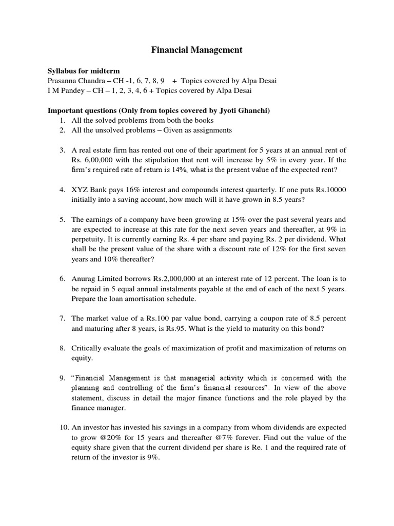 FM-Imp Questions | Download Free PDF | Present Value | Time Value Of Money