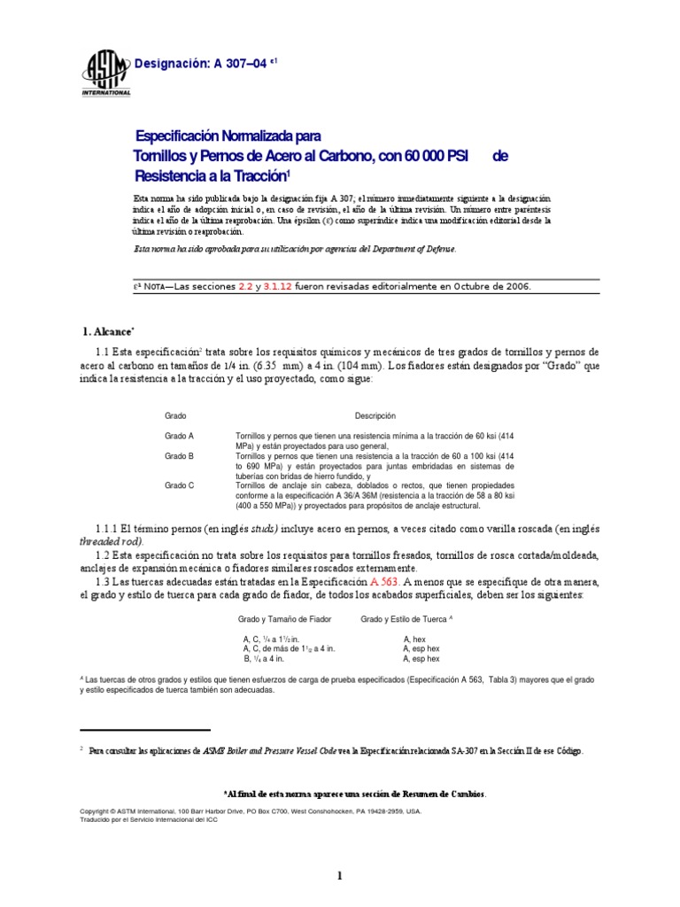 ASTM A307 SP - Superada | PDF | Tornillo | Acero