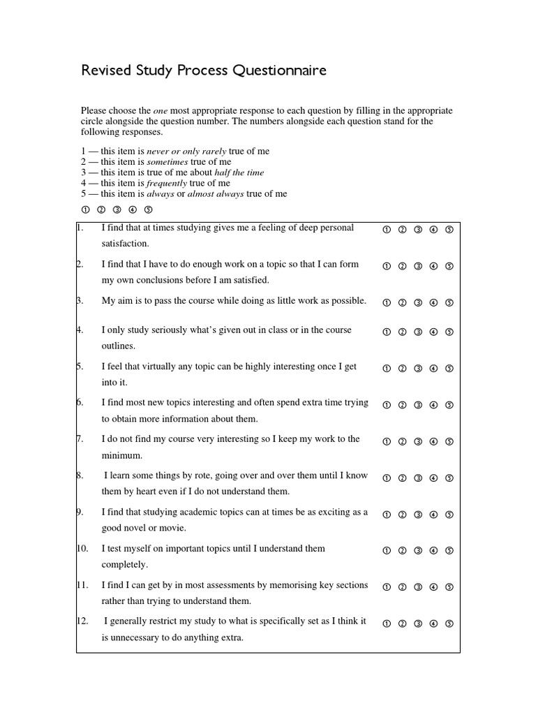 Revised Study Process Questionnaire: C D e F G C D e F G | PDF ...