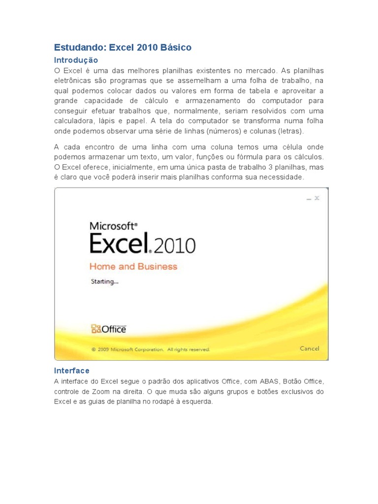 Apostila de Excel 2010 | PDF | Planilha | Microsoft Excel