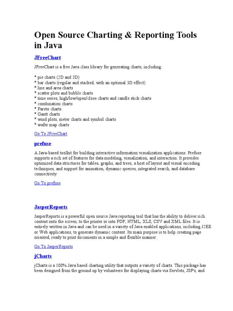 Charting And Reporting Tools In Java Pdf Java Server Pages Java Programming Language