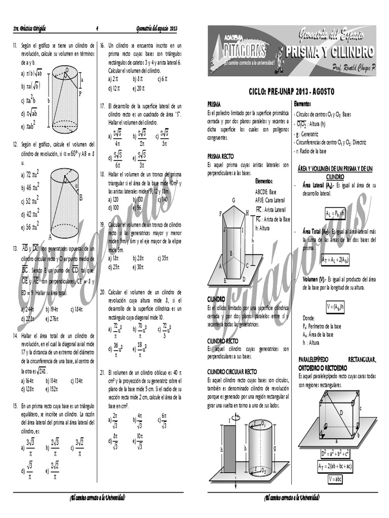 Volumen de Prismas y Cilindros | PDF | Pi | Geometría Convexa