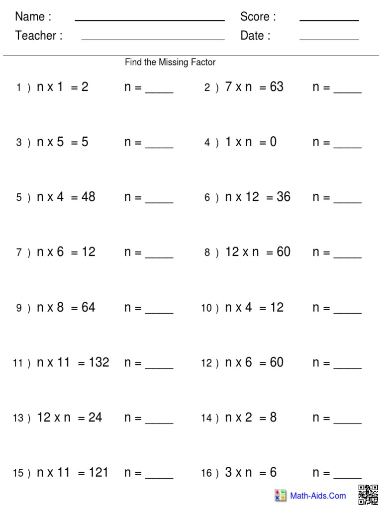 Find The Missing Factor 1 | PDF | Teaching Methods & Materials