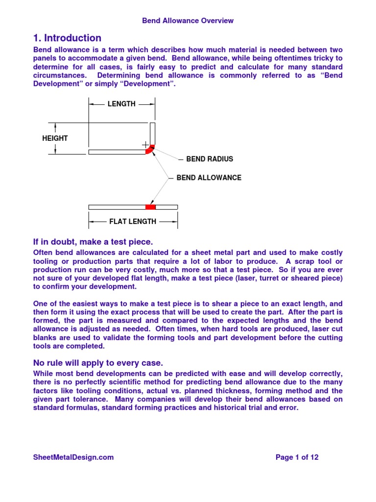 Sheet Metal Bend Allowance Info | PDF