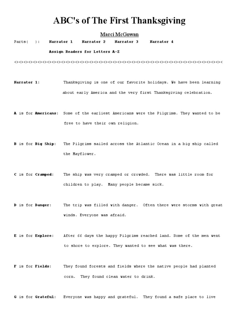 ABCs of the First Thanksgiving | PDF | Harvest Festivals | Thanksgiving