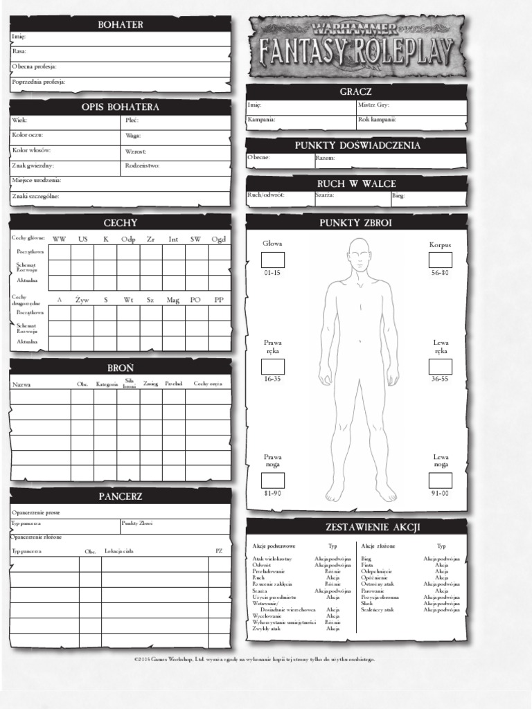 Karta Postaci WFRP 2ed | PDF