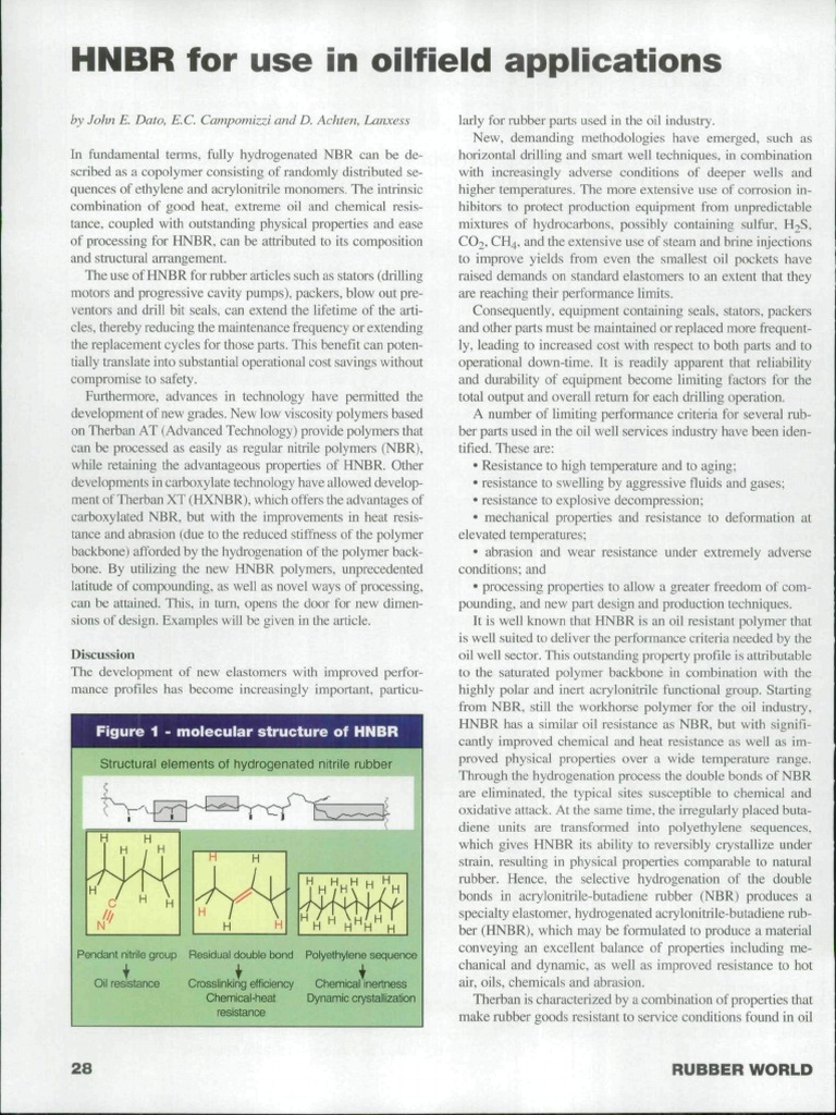 Rubber World HNBR Article - Therban AT PDF | PDF | Hydrogenation | Polymers