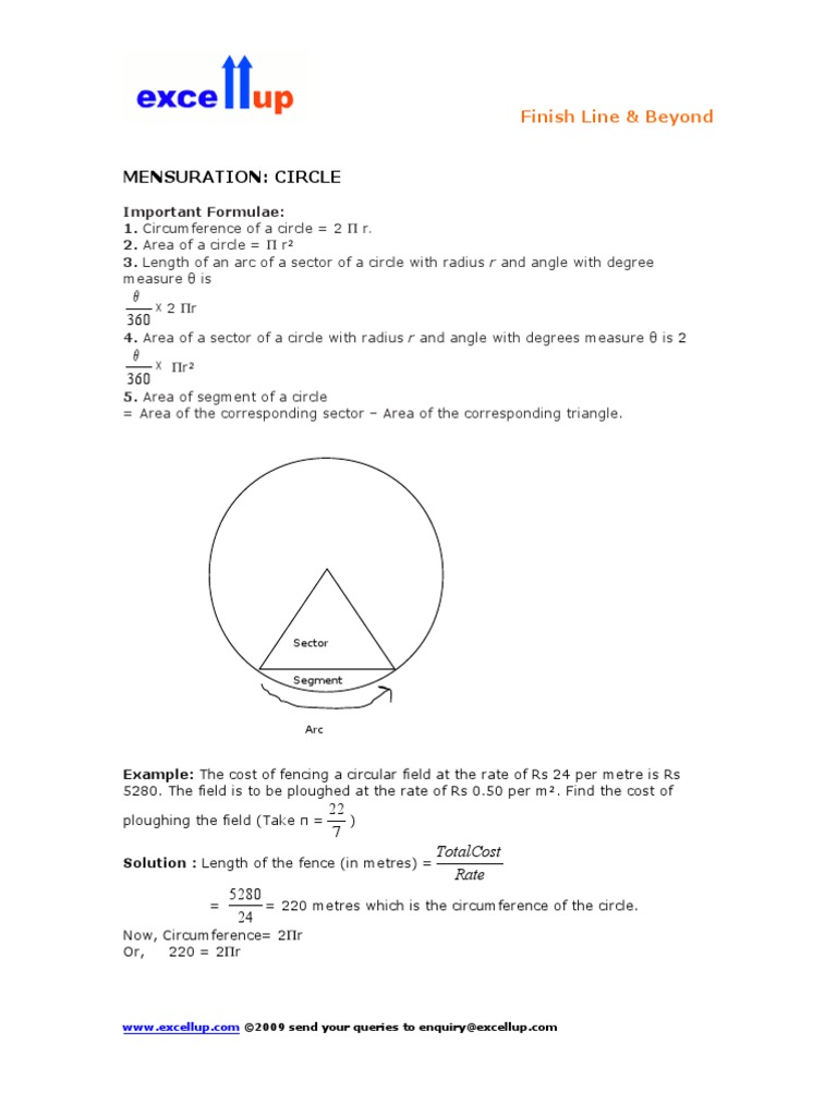 10 Math Mensuration Circle | Download Free PDF | Area | Circle