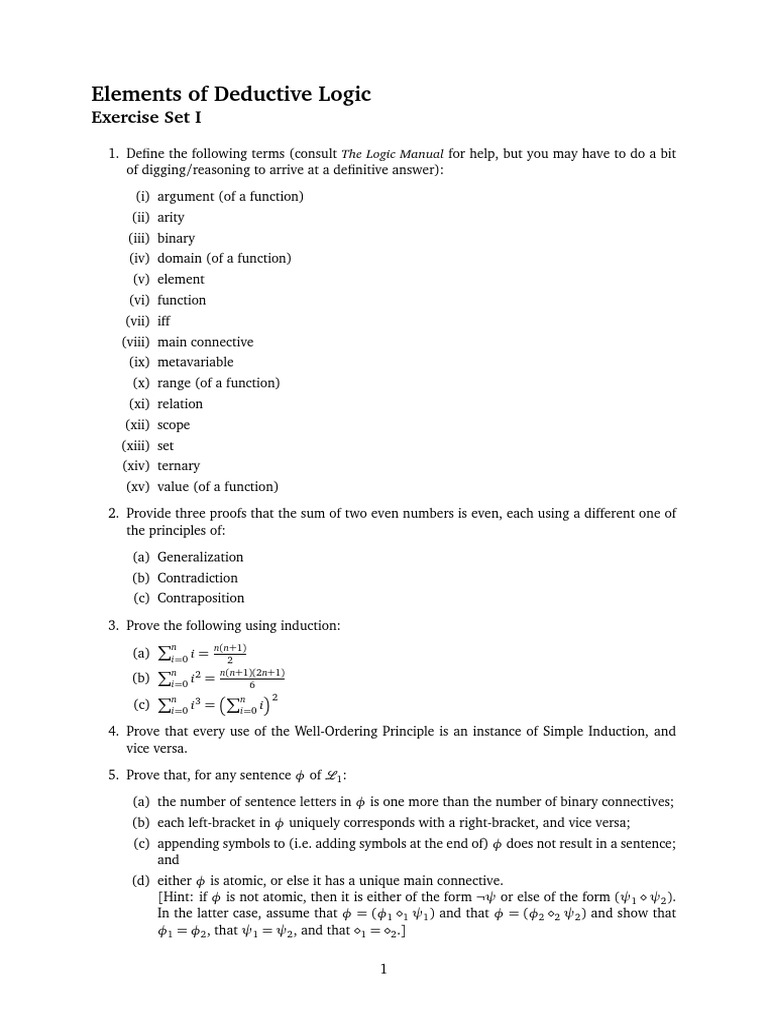 Elements of Deductive Logic: Exercise Set I | PDF